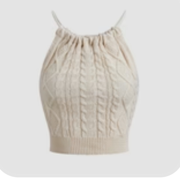 Commense | Tops | Drawstring Open Back Cable Knit Halter Top | Poshmark